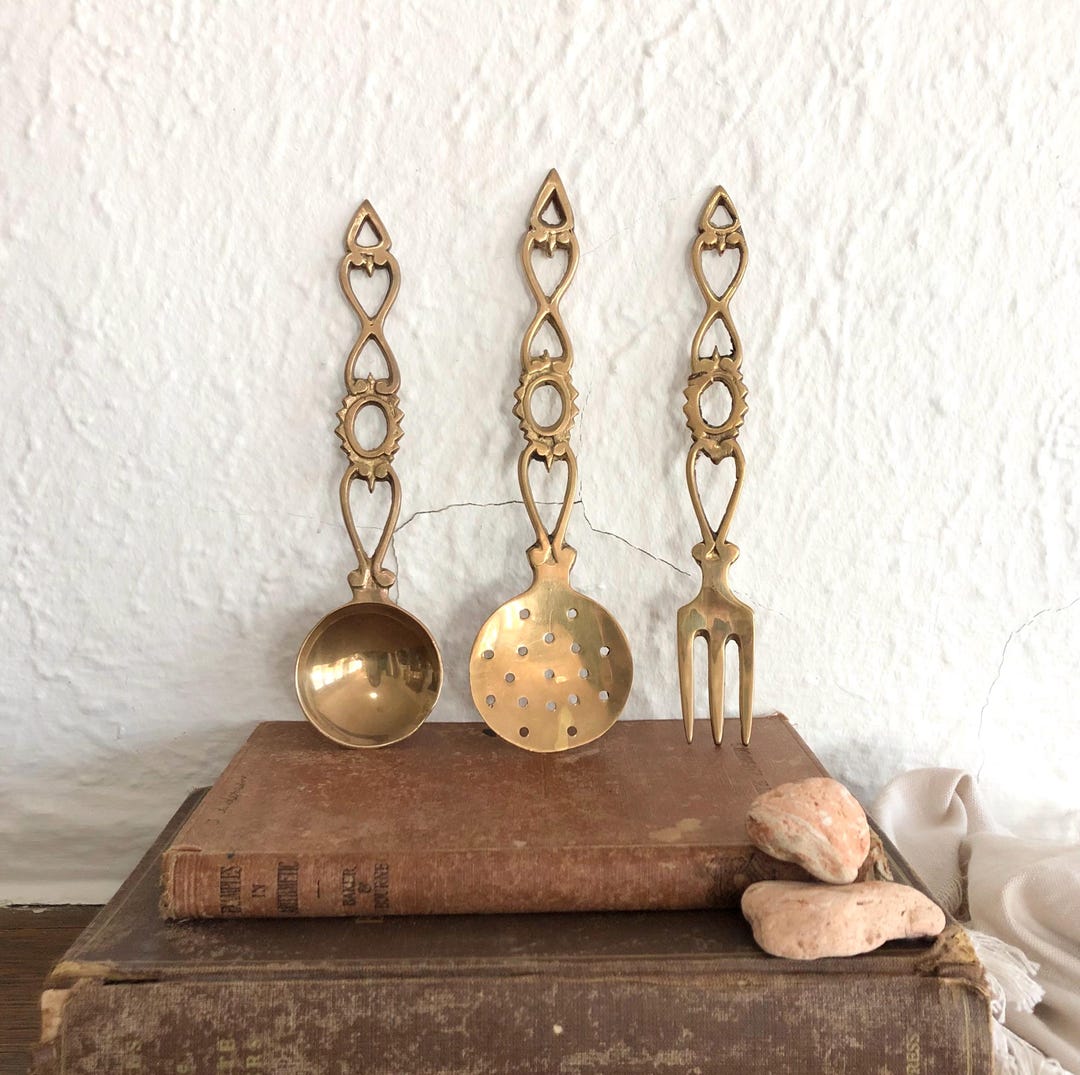 Vintage Brass Welsh Love Spoons: Decorative Folk Art Set - Etsy