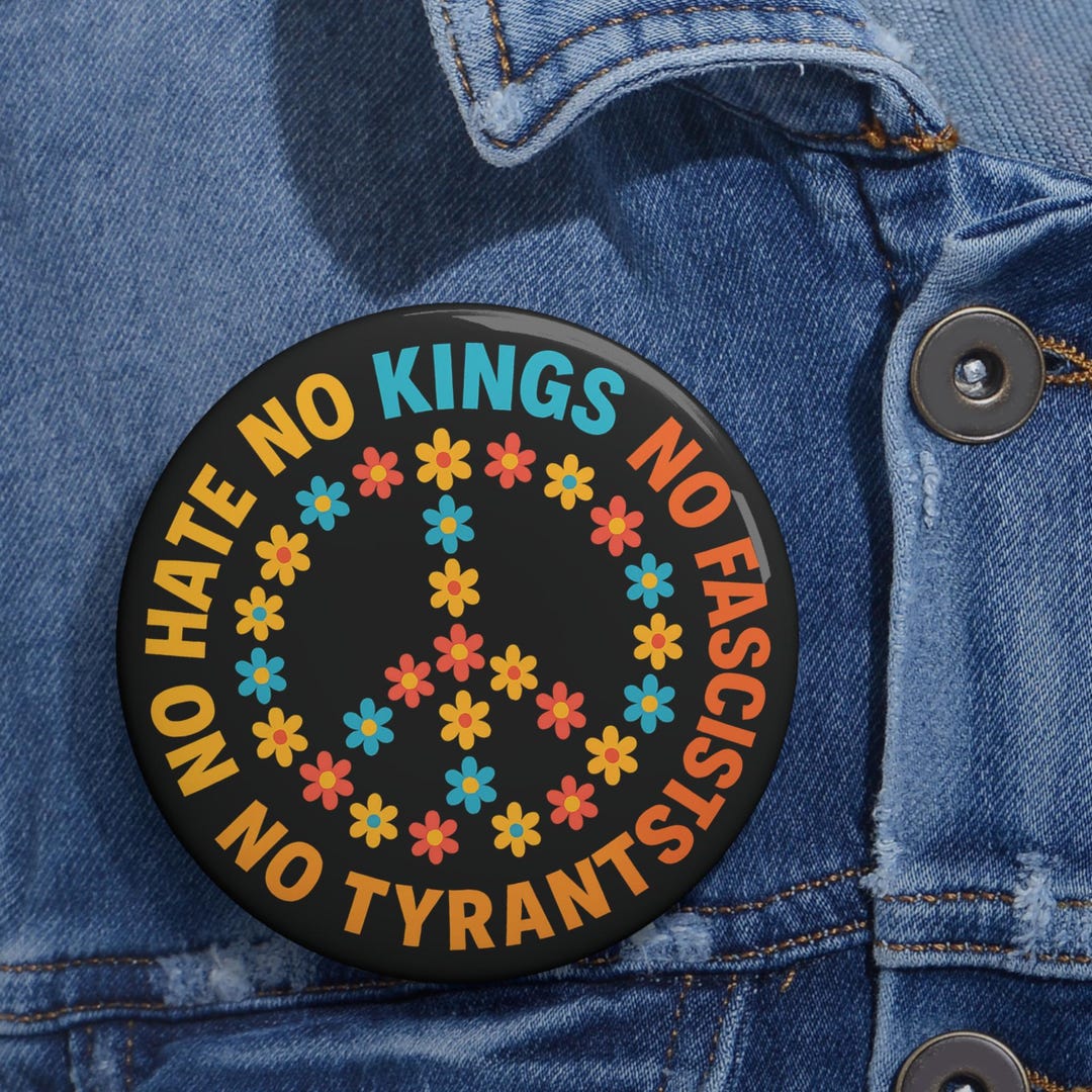 Flower Peace Sign Pin, No Hate, No Kings, Eco-friendly Button - Etsy