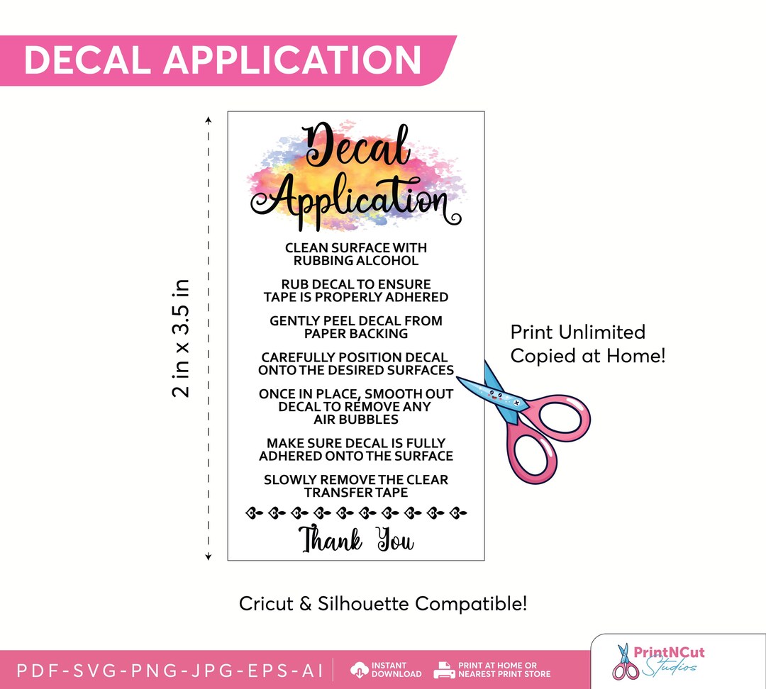 Printable Decal Application Instructions | Ready-to-use Decal Care Card ...