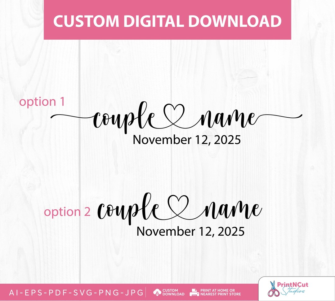 Custom Names in the Pictured Font With Heart Detail in the Middle SVG ...