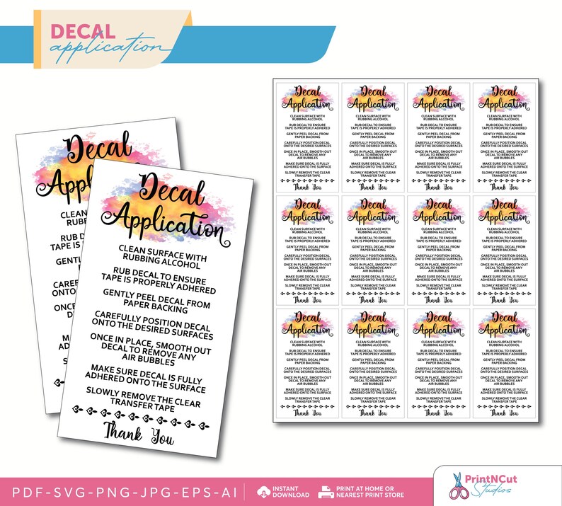 Printable Decal Application Instructions | Ready-to-use Decal Care Card ...