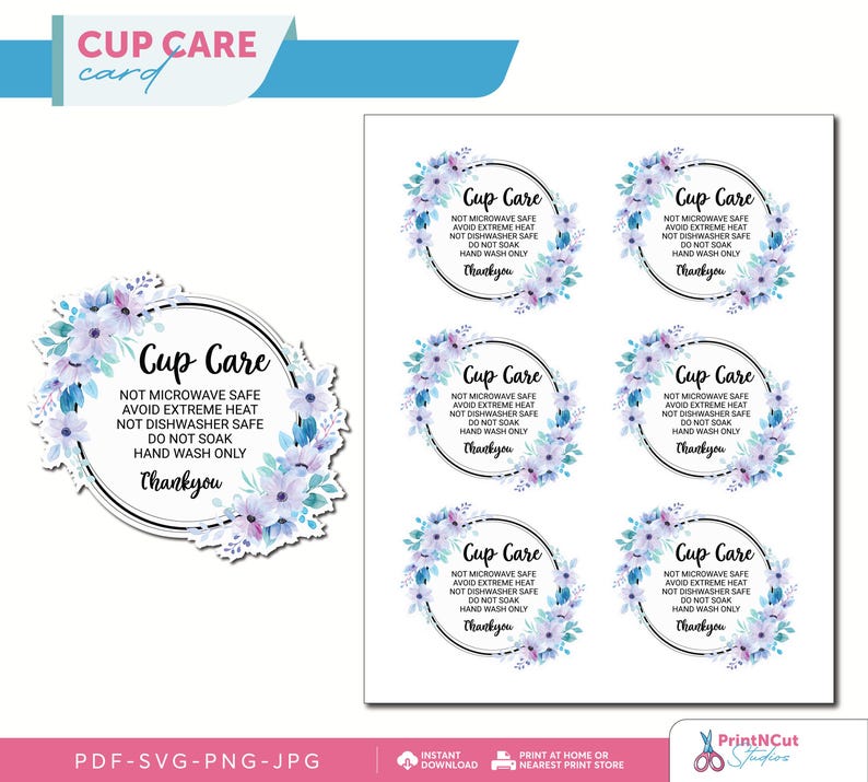 Floral Tumbler Care Card | Printable Cup Care Guide | Washing ...