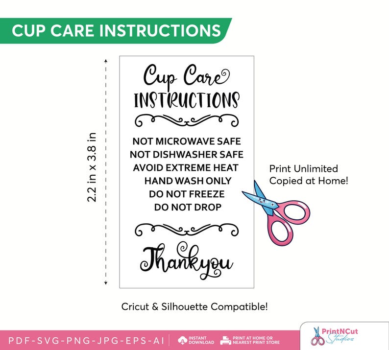 Cup Care Instructions | Printable Cup Care Card | Digital Care Card PNG ...