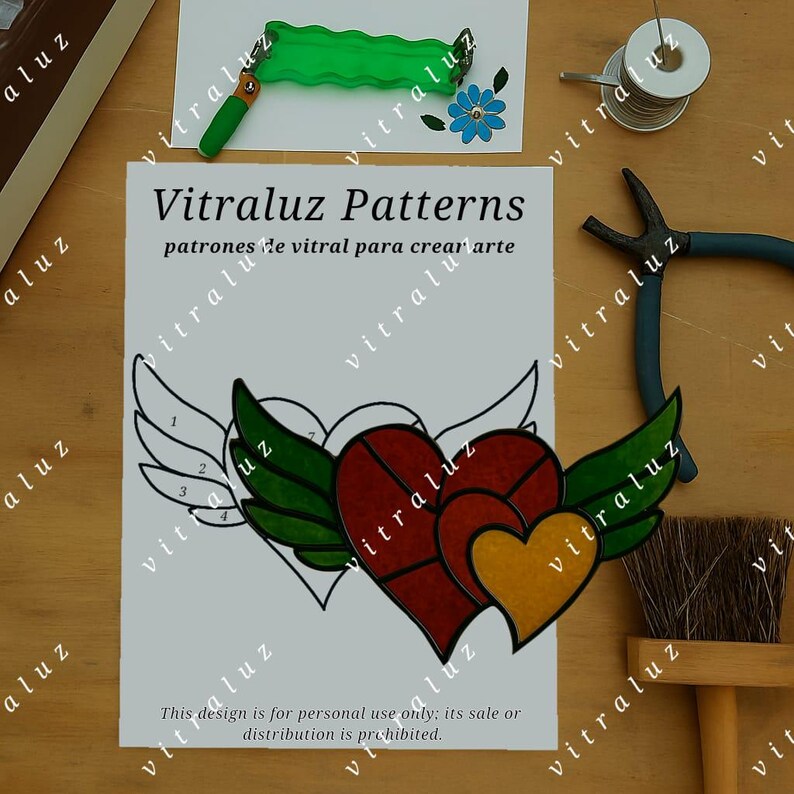 Patrón De Vitral Con Corazones Descarga Digital, Patrón De Vitral ...
