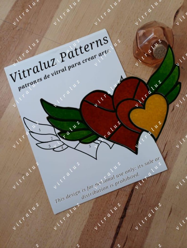 Patrón De Vitral Con Corazones Descarga Digital, Patrón De Vitral ...
