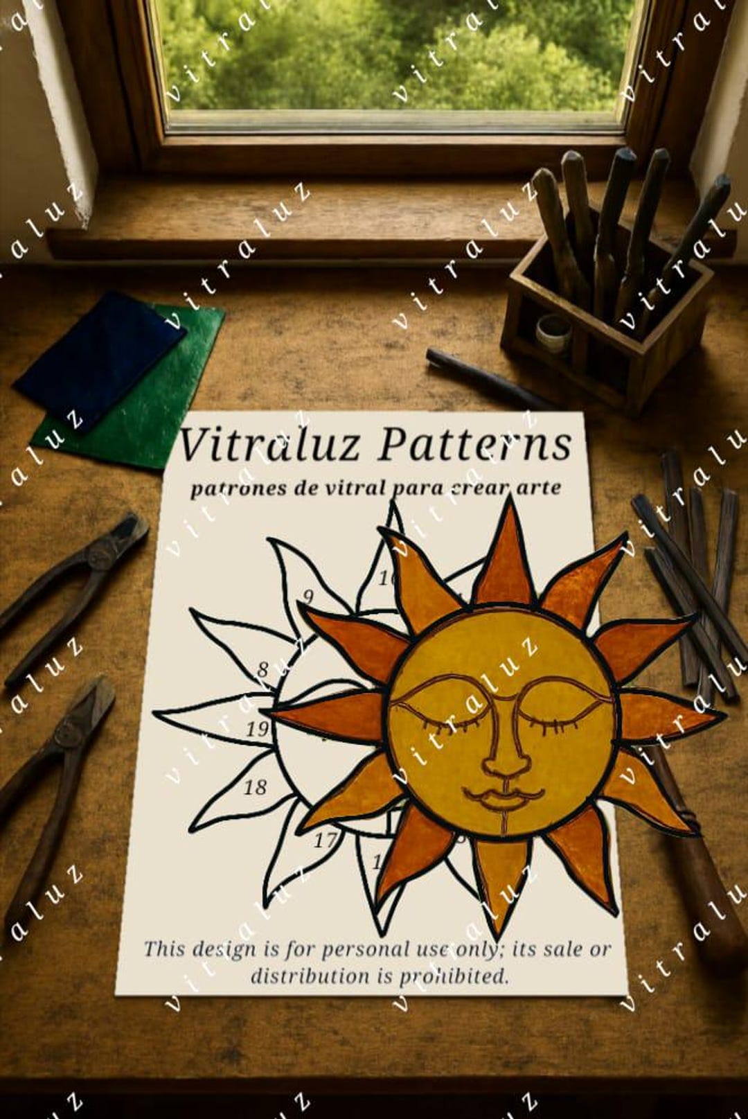 Stained Glass Pattern With Sun (digital Download), Modern Suncatcher ...