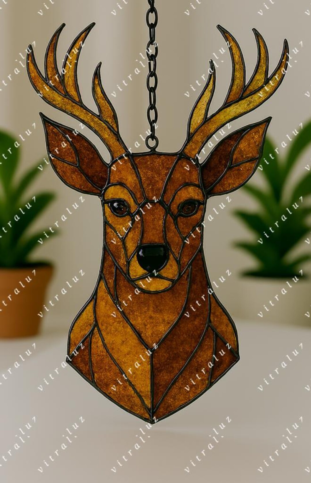 Deer Stained Glass Pattern, Digital Download, Animal Suncatcher, Modern ...