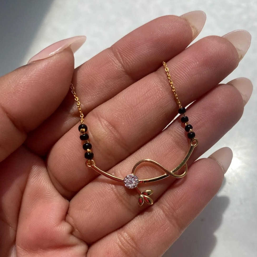 Infinity Mangalsutra Necklace • Dainty Gold Black Bead Chain • Modern ...