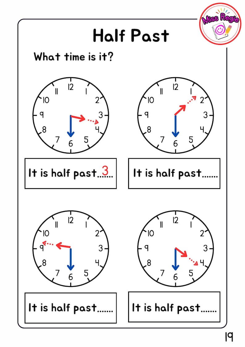 Telling Time Worksheets | O’clock & Half Past Practice - Etsy