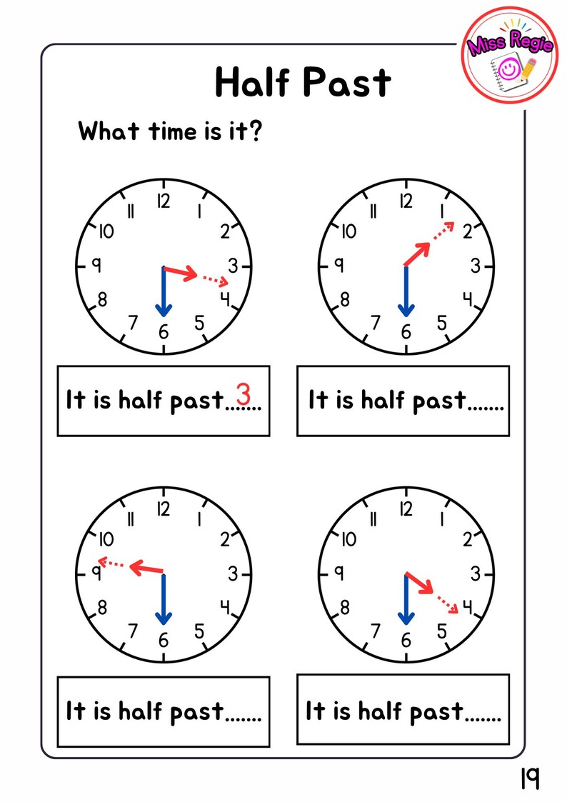 Telling Time Worksheets | O’clock & Half Past Practice - Etsy