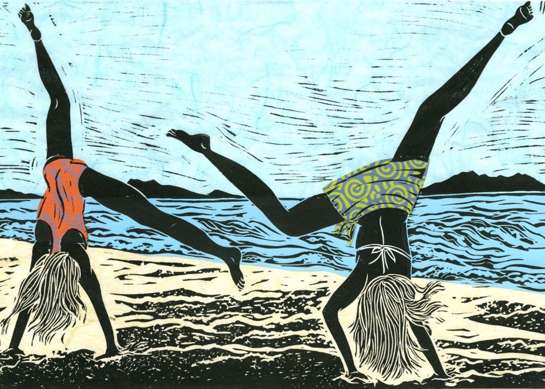 Poster Girls at the Beach & Cartwheels, Kids Outside, Children Fun at ...