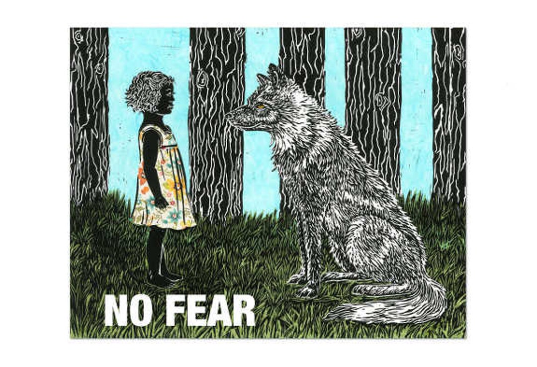 Poster: NO FEAR, Face Fear, Composed Human and Wolf, Girl, Pretty ...
