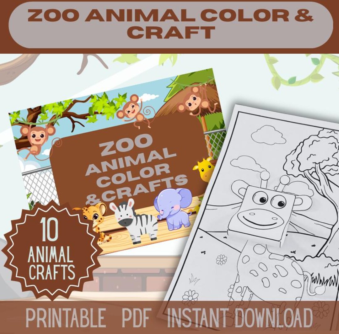 Zoo Animals Color & Crafts: Coloring and 2-D Animal Craft Pages to ...
