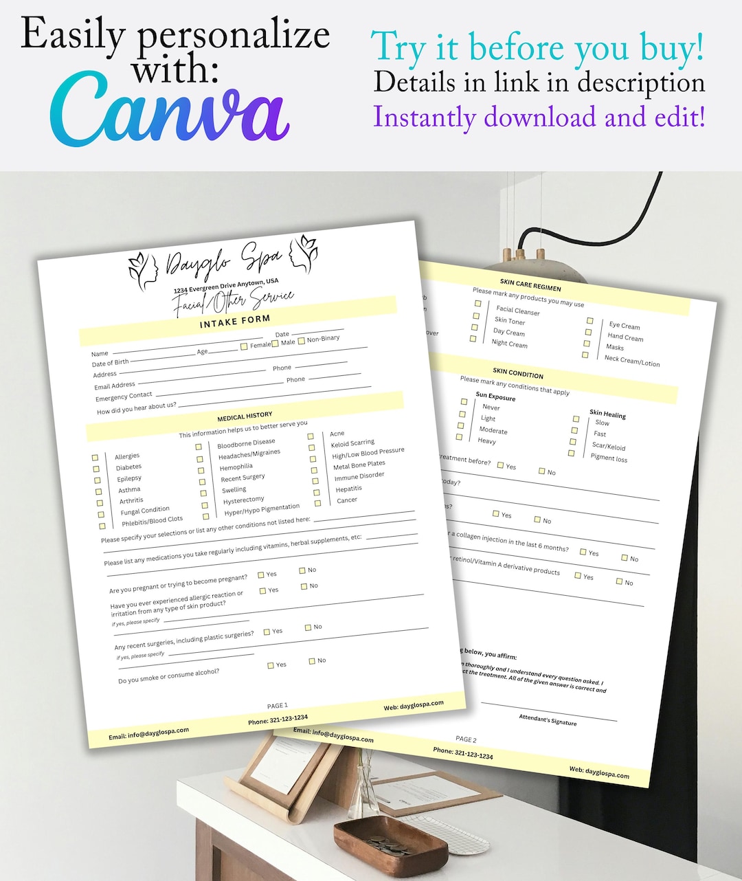 EDITABLE Spa Forms,editable Facial Client Intake Form,beauty Salon ...