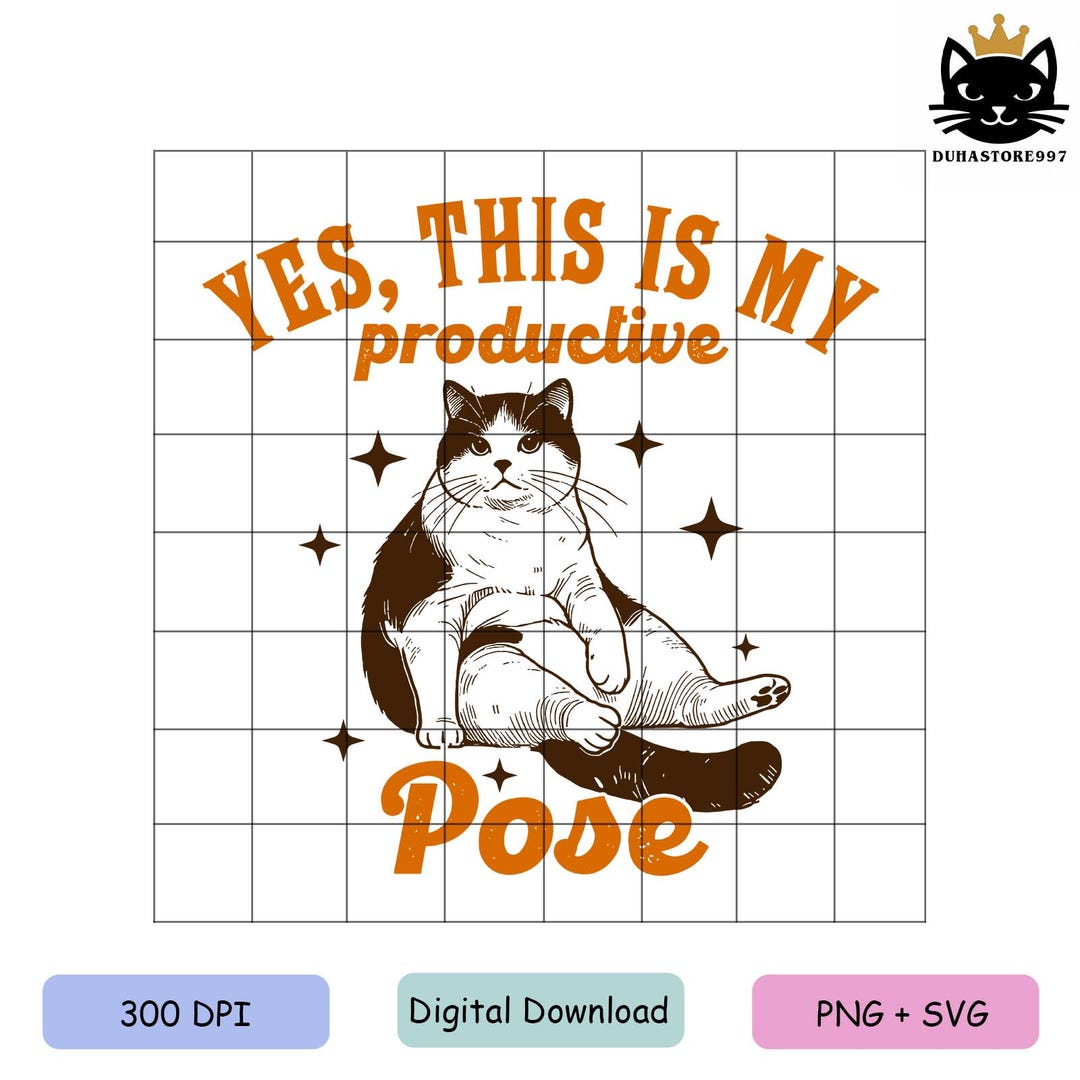 Funny Cat Clipart: Lazy Cat "productive Pose" SVG PNG (digital Download ...