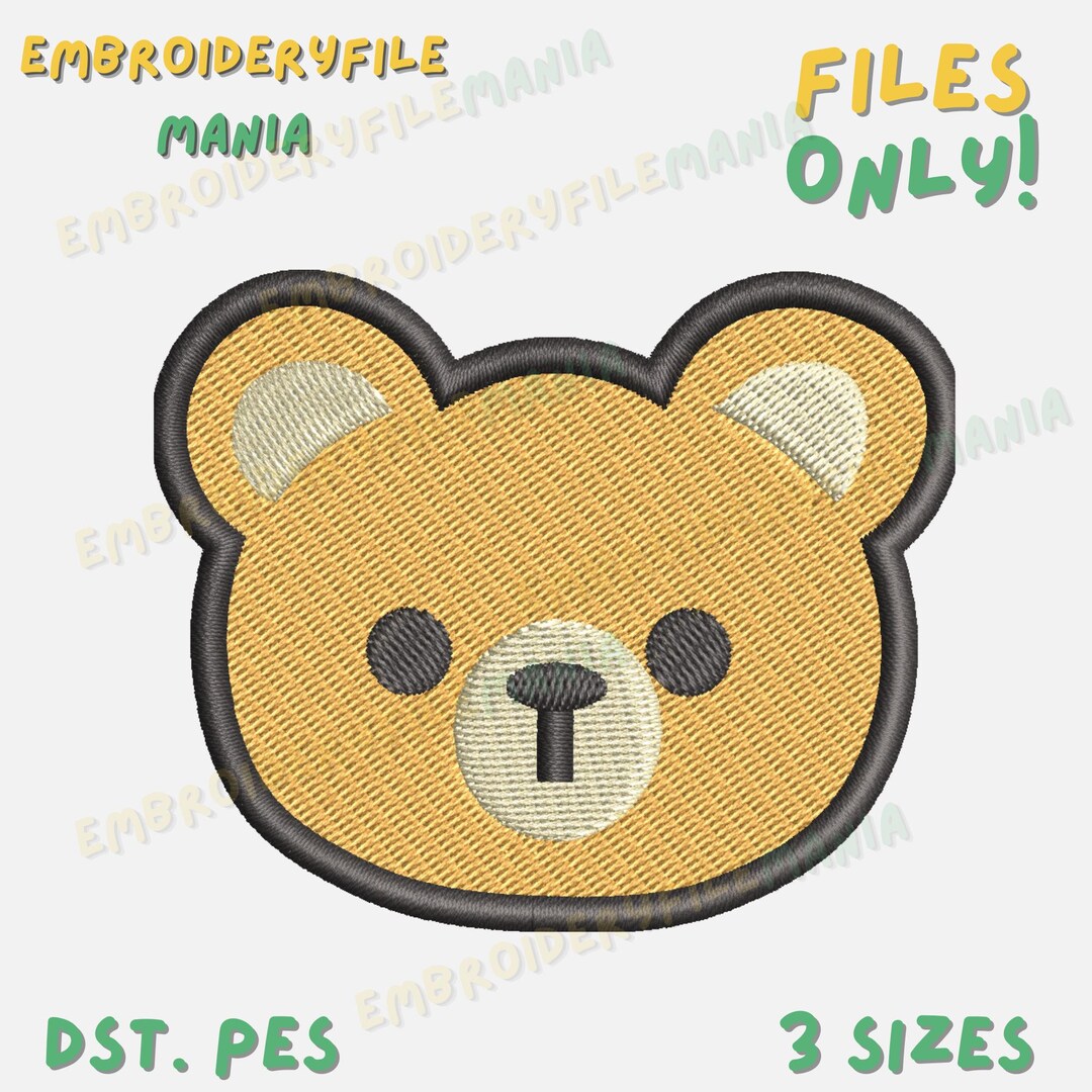 Machine Embroidery Design - Cute Kawaii Bear Patch - Instant Download ...