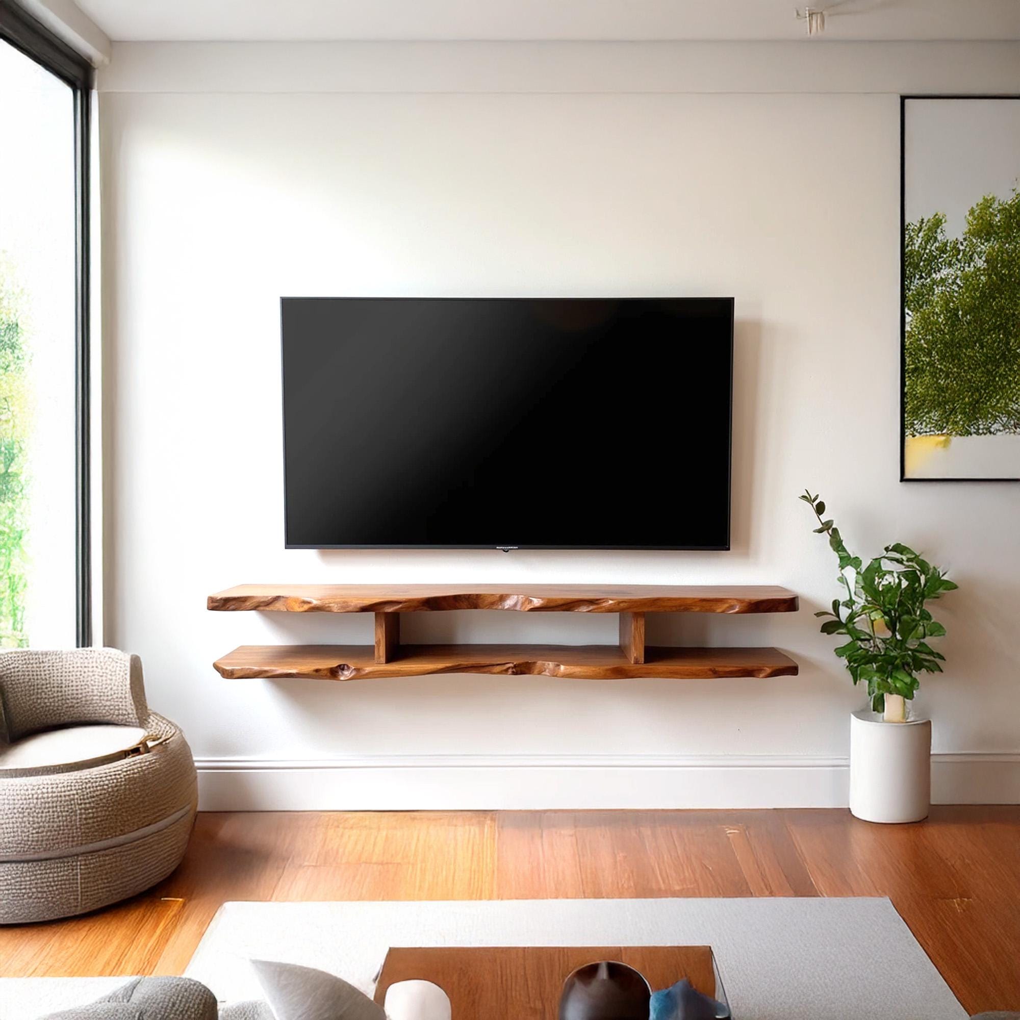 Live Edge Floating Tv Stand Solid Wood Media Console Wall Hangings Wood ...