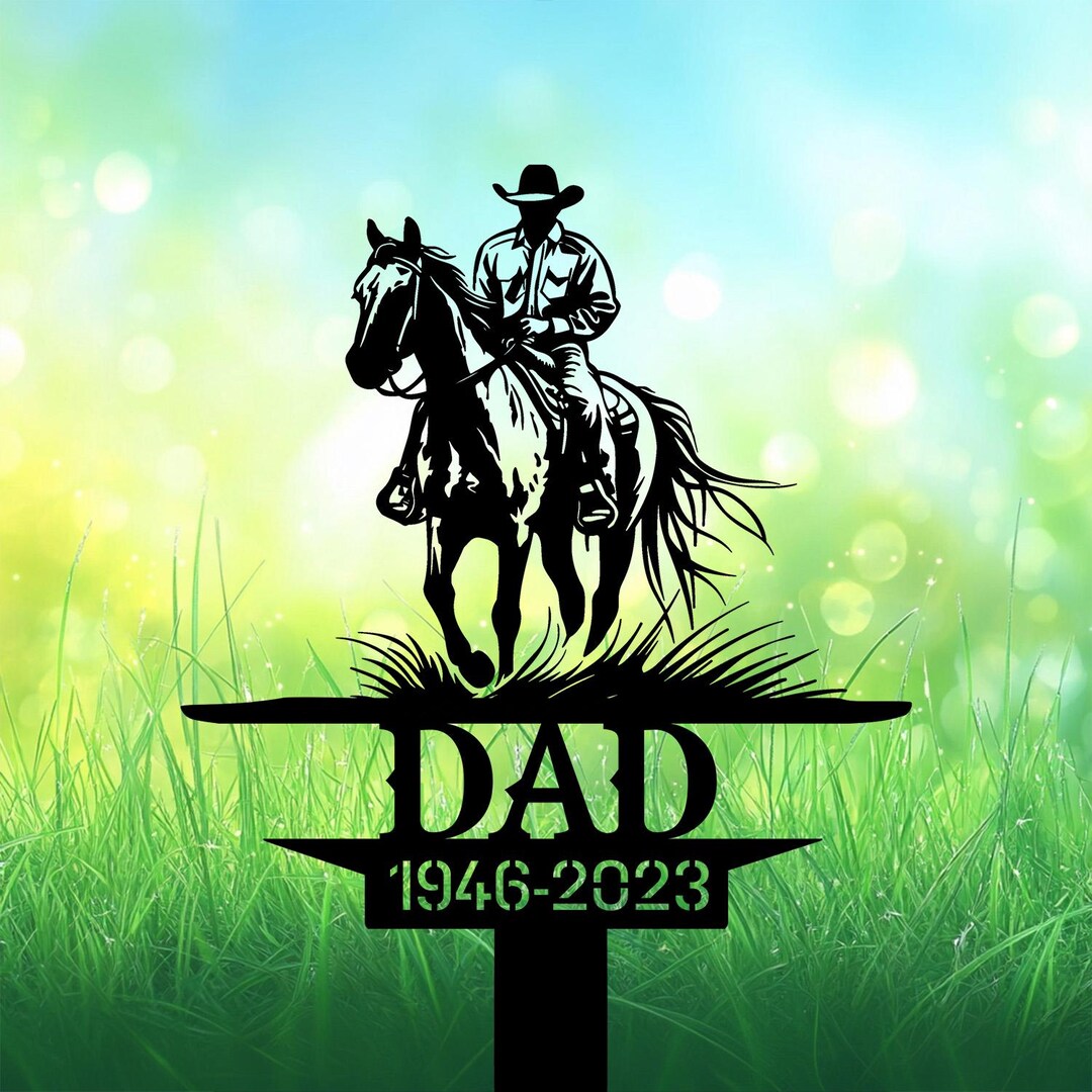 Personalized Cowboy Grave Marker for Dad – Western Horseback Memorial ...
