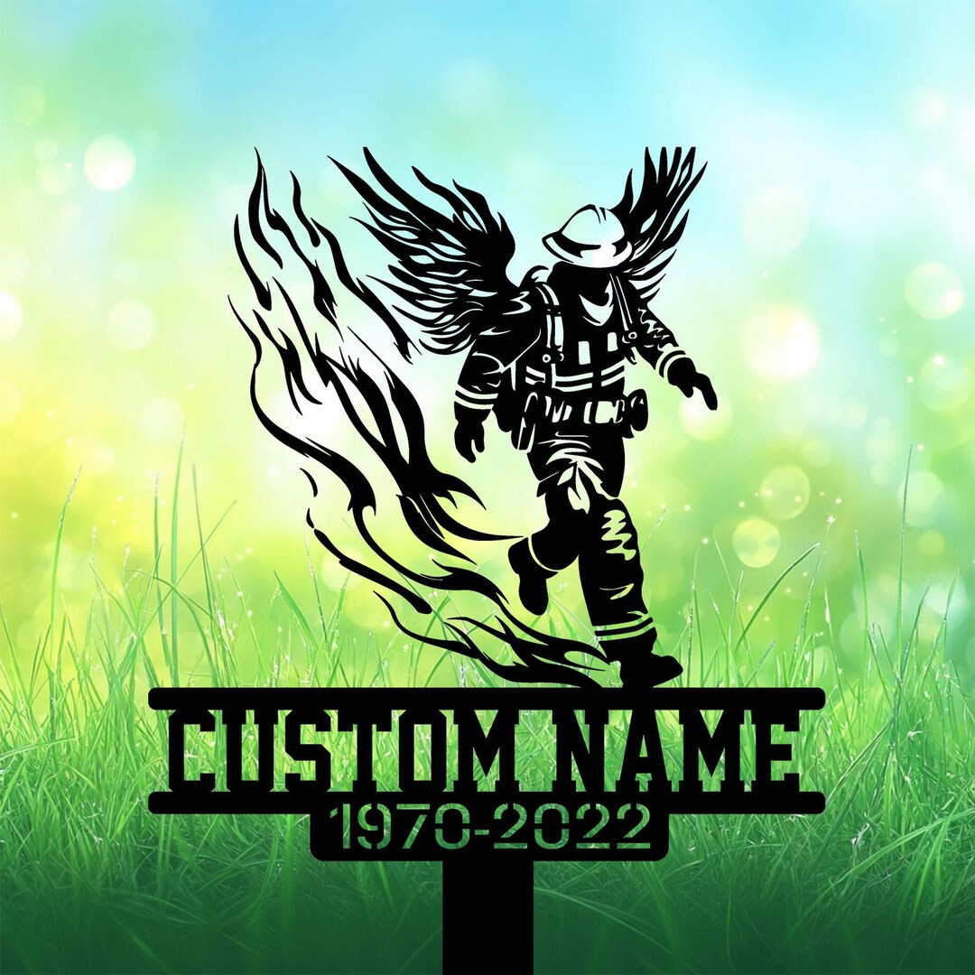 Personalized Firefighter Memorial Grave Marker, Angel Wings Fireman ...
