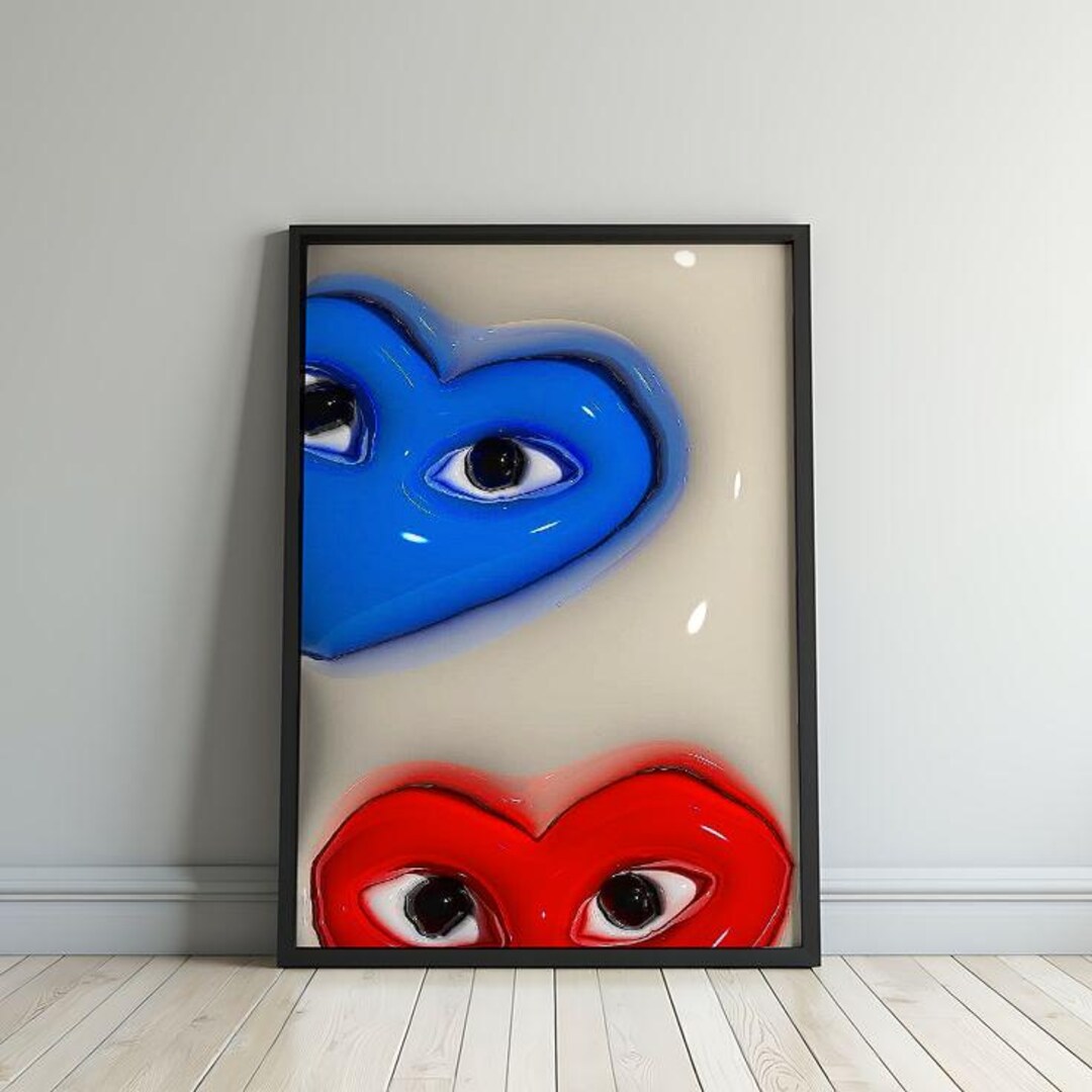 Red/blue Heart Printable, 3D Heart Print, Trendy Wall Art, Room Decor ...