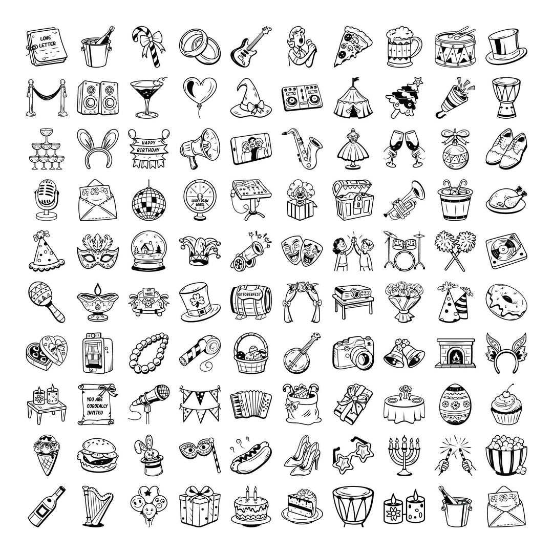 Celebration Line Icons | Vector Party Clipart (digital Download) - Etsy