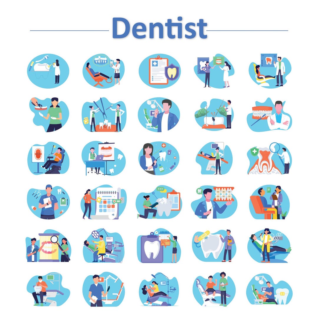 Dentist Vector Illustration Pack – Dental Care, Clinic Scenes & Oral ...