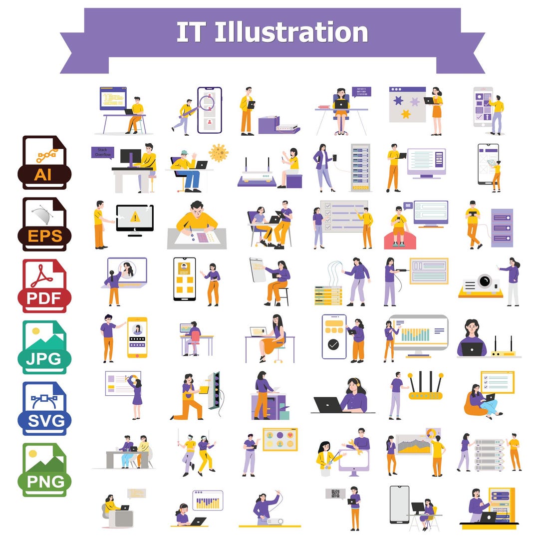 50 High-quality IT Illustrations Pack – Essential Visuals for Digital ...