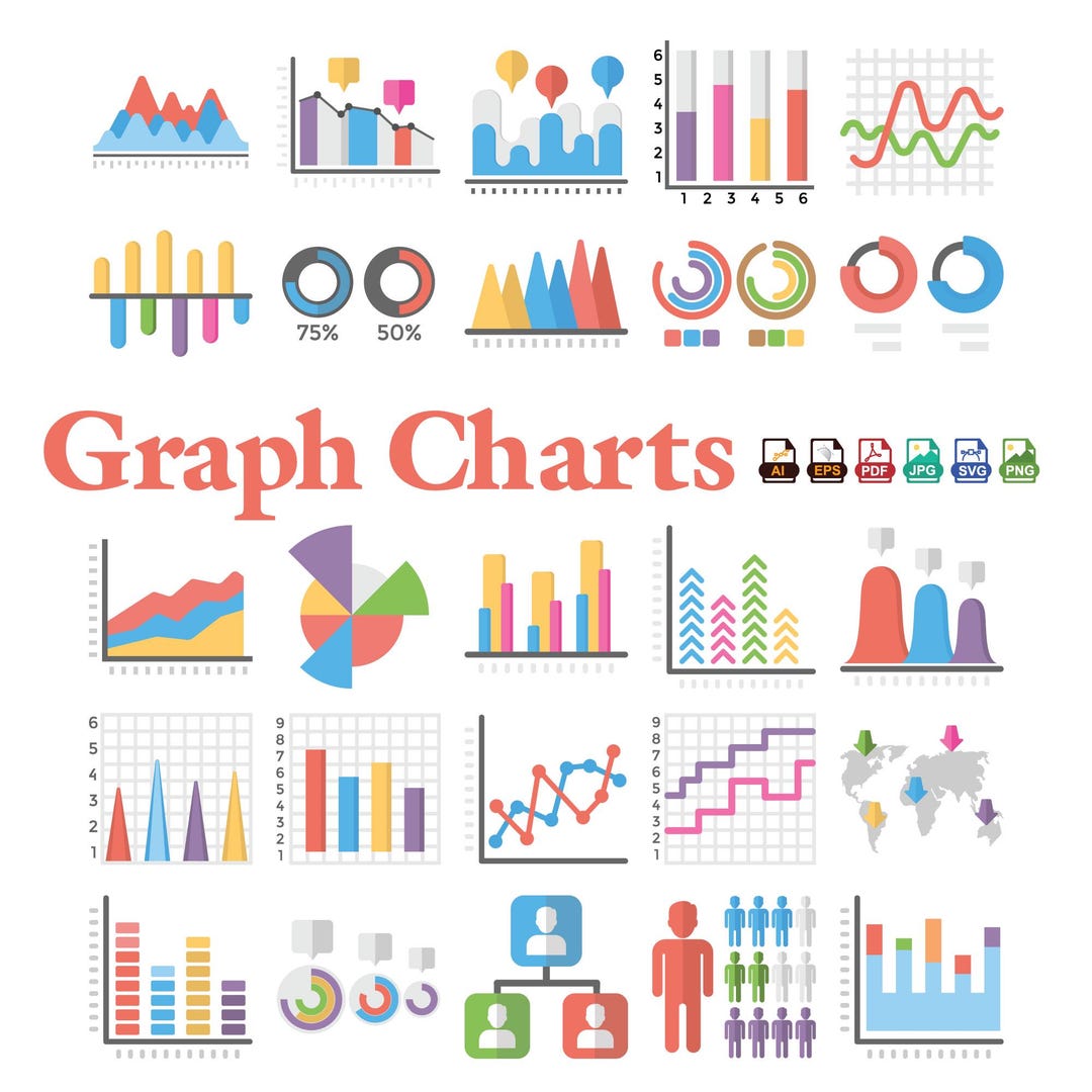 Graph Chart Vector Icons | Flat Data Visualization Icon Set | Infographic, Dashboard, Business ...