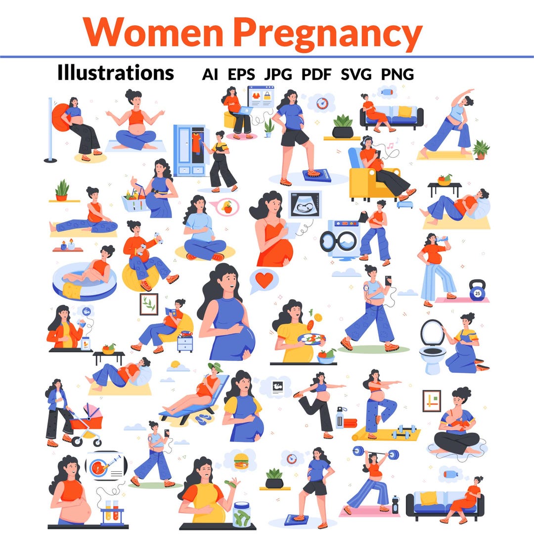 Pregnancy Vector Illustrations | Expecting Mom Clipart | Maternity SVG ...