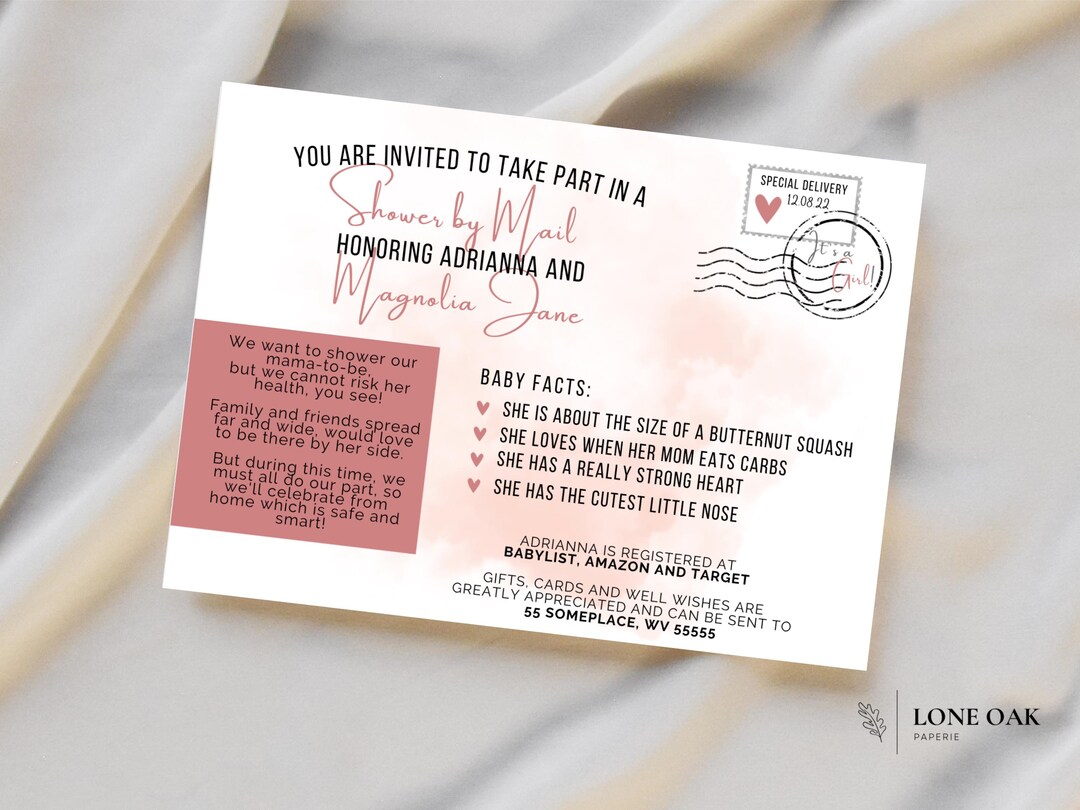 Baby Shower by Mail Invitation | Printable Baby Shower Invite | Virtual ...