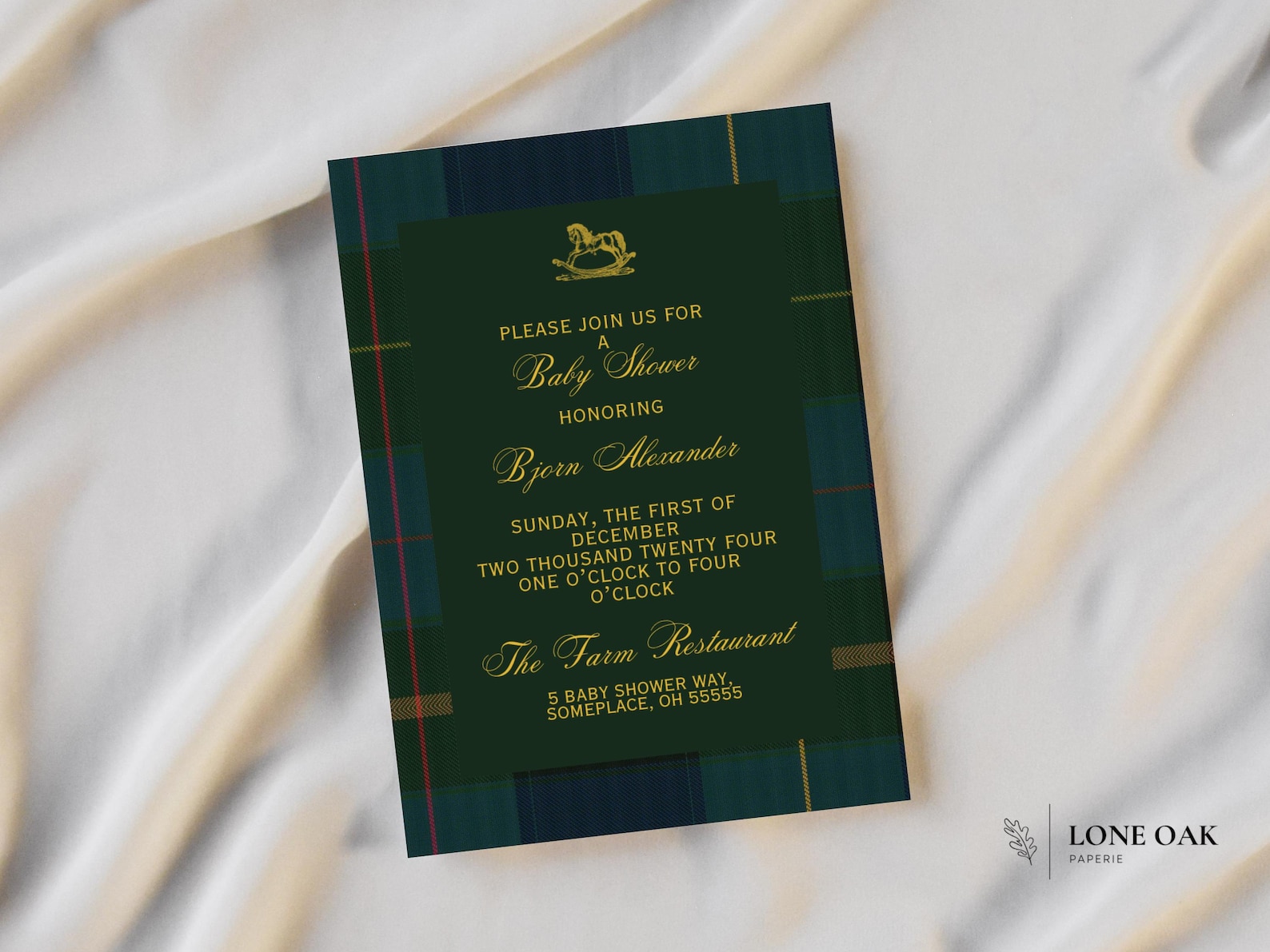 Classic Plaid Baby Shower Invitation Set | Canva Template (instant ...