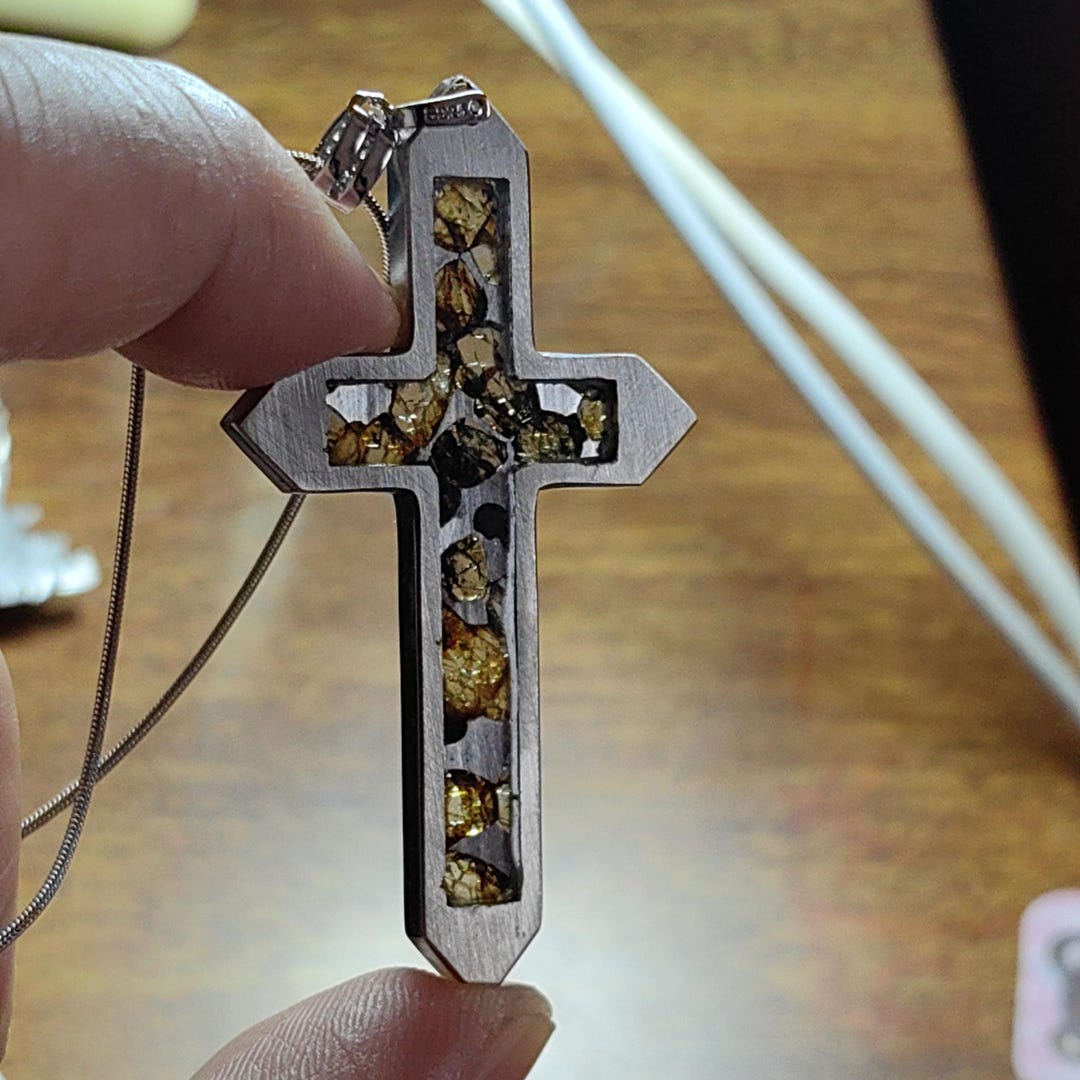 Seymchan Pallasite Meteorite Cross Pendant: Titanium Necklace - Etsy