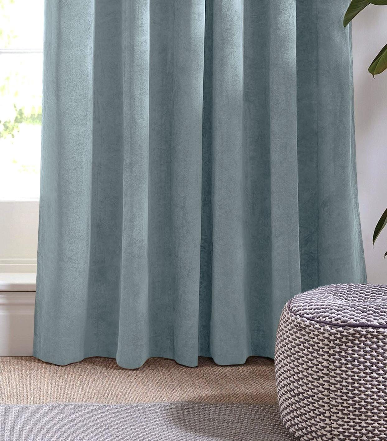 Dusty Blue Velvet Curtain – Luxury Extra Long Thermal Drapes, Custom ...