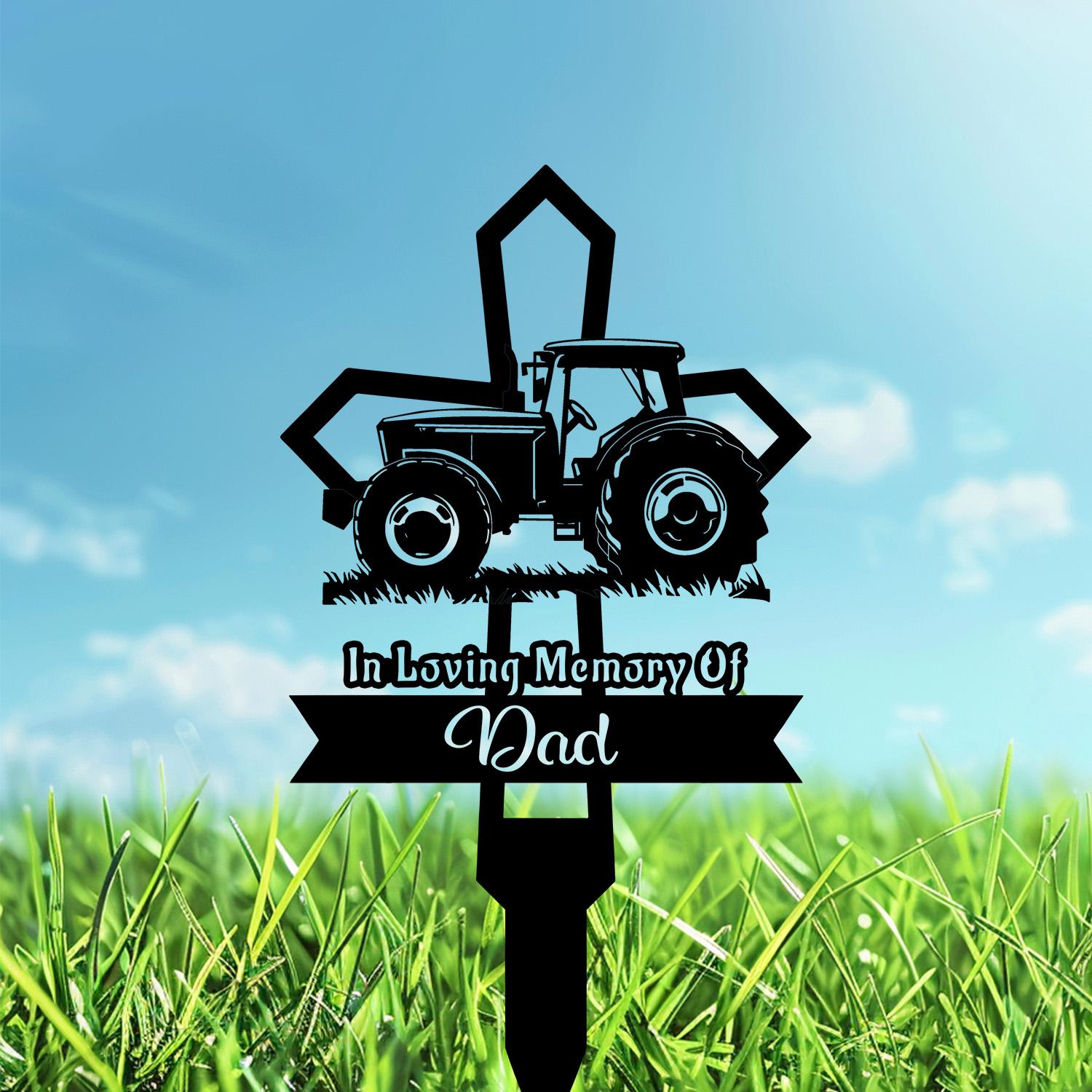 Personalized Tractor Grave Marker for Dad, in Loving Memory Metal ...