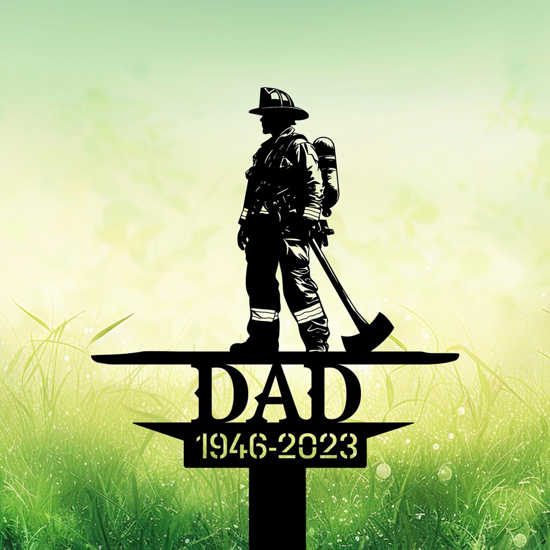 Personalized Firefighter Memorial Garden Stake, Fireman With Fire Axe ...