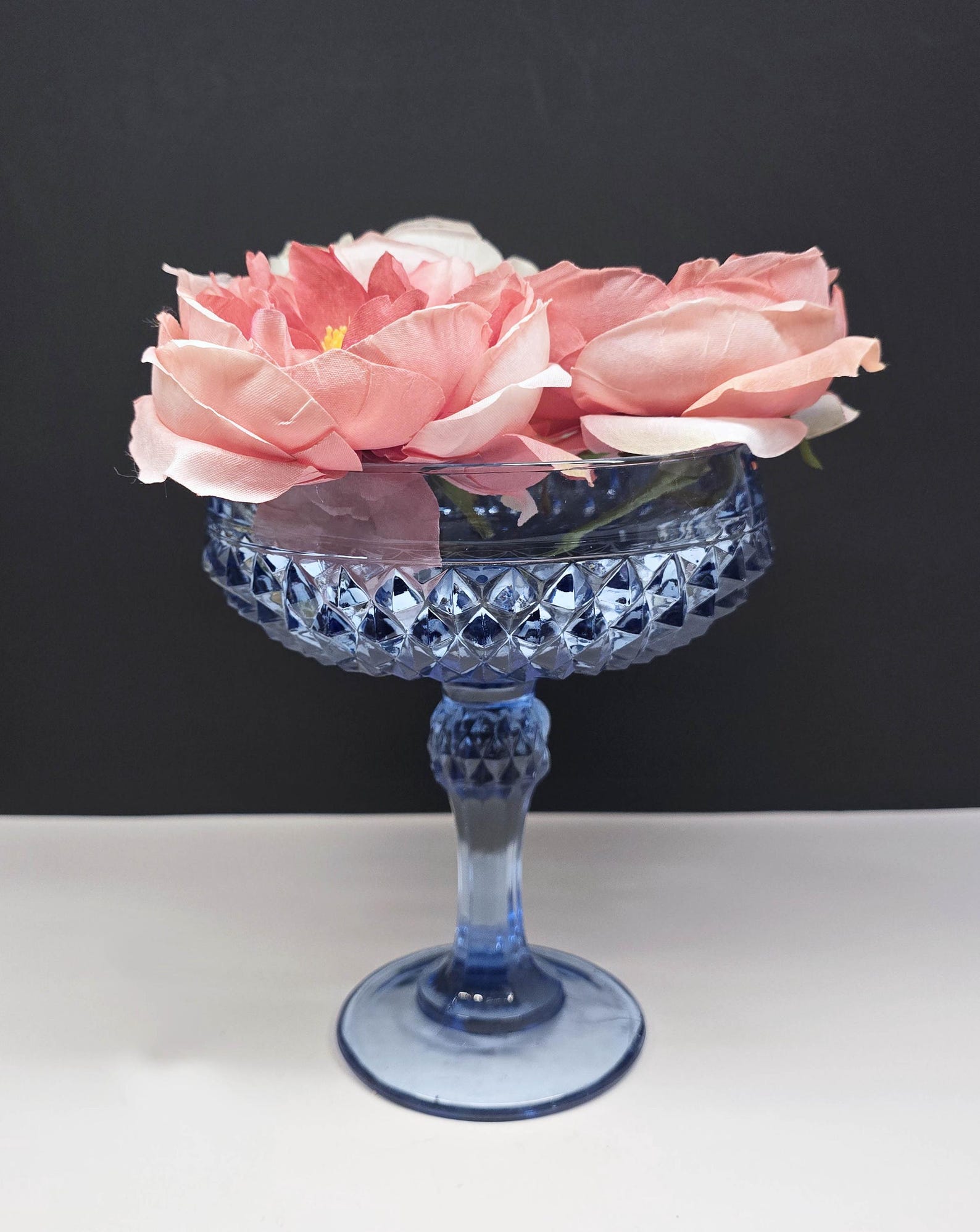 Vint. Blue Diamond Point Accent Bowl Compote by Indiana Glass - Etsy