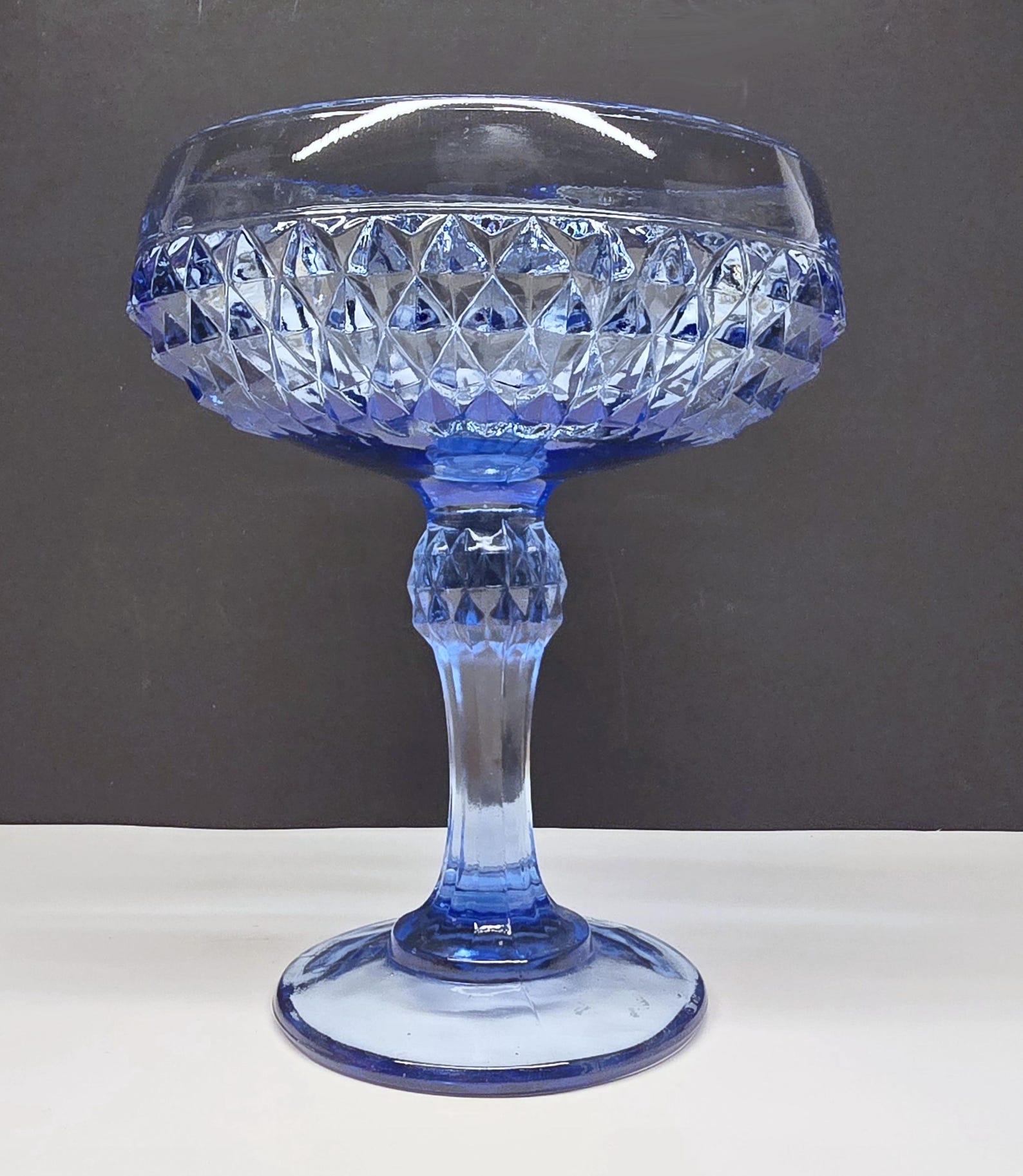 Vint. Blue Diamond Point Accent Bowl Compote by Indiana Glass - Etsy