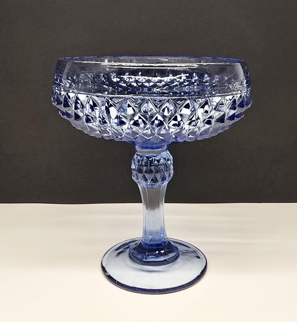 Vint. Blue Diamond Point Accent Bowl Compote by Indiana Glass - Etsy
