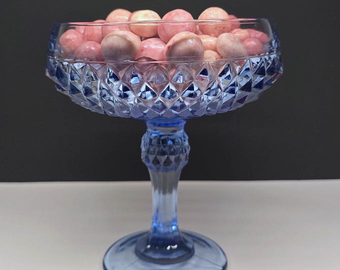 Vint. Blue Diamond Point Accent Bowl Compote by Indiana Glass - Etsy