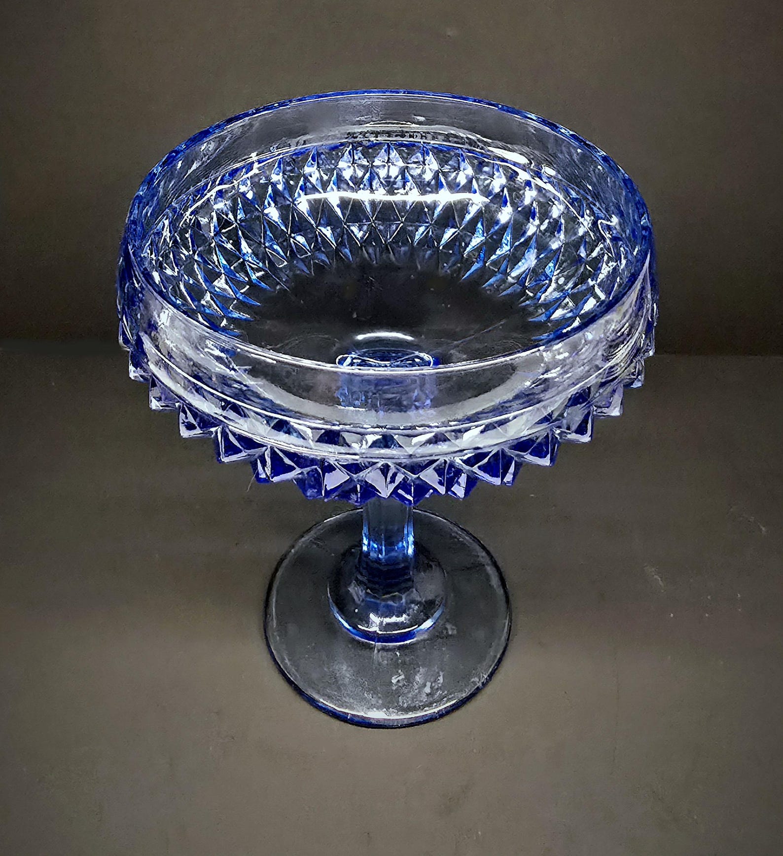 Vint. Blue Diamond Point Accent Bowl Compote by Indiana Glass - Etsy