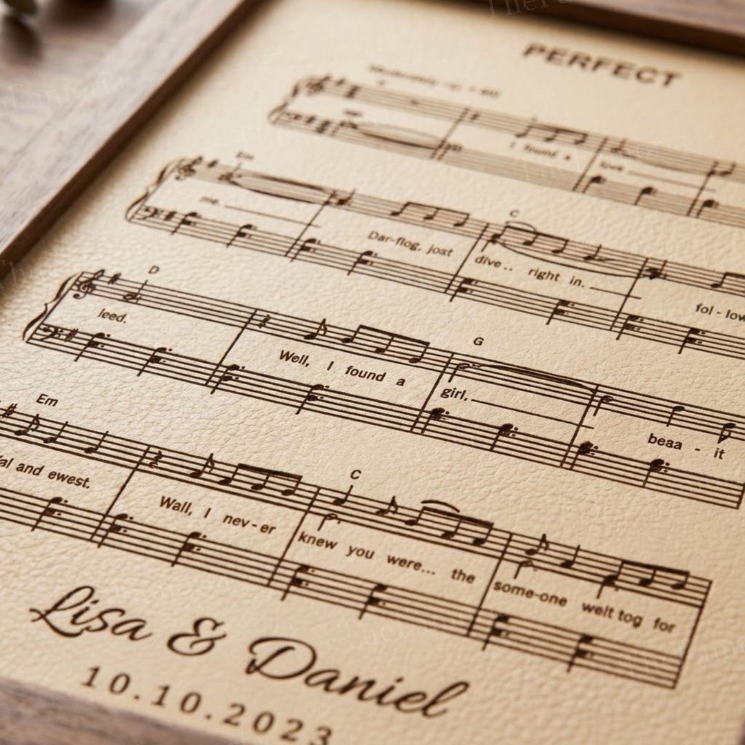 Personalized Leather Engraved Sheet Music, Framed Music Notes Art ...
