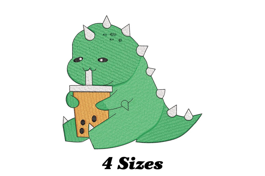 Dinosaur Drinking Boba Embroidery Design (digital Download) - Etsy