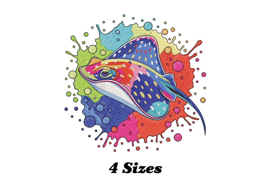 Stingray Fish Embroidery Design, Cute Stingray Machine Embroidery ...