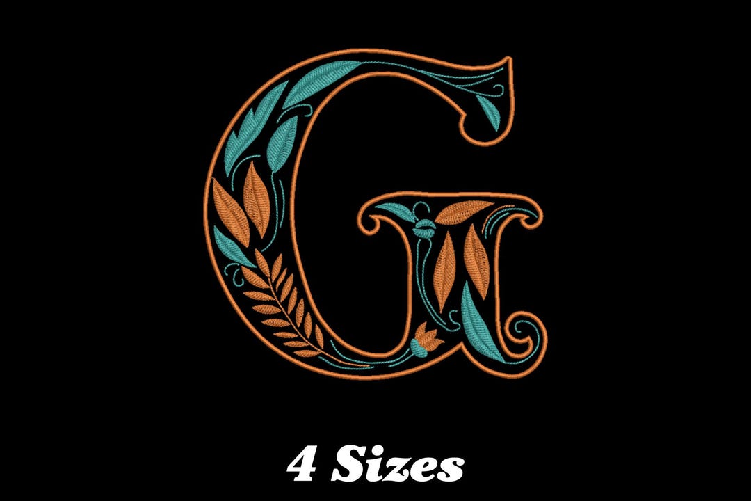 Floral Letter G Embroidery Design, Floral Letter G Machine Embroidery ...