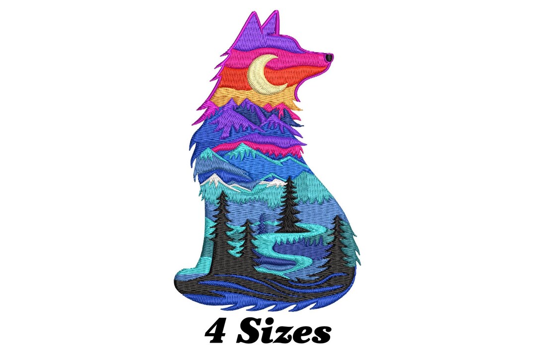 Colorful Wolves Embroidery Design, Cute Wolves Machine Embroidery ...
