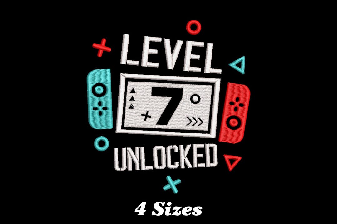 7th Birthday Boy Gamer Embroidery Design: Level 7 Unlocked (digital ...