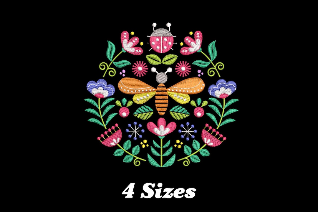 Scandinavian Folk Art Embroidery Design: Floral Bee (digital Download ...
