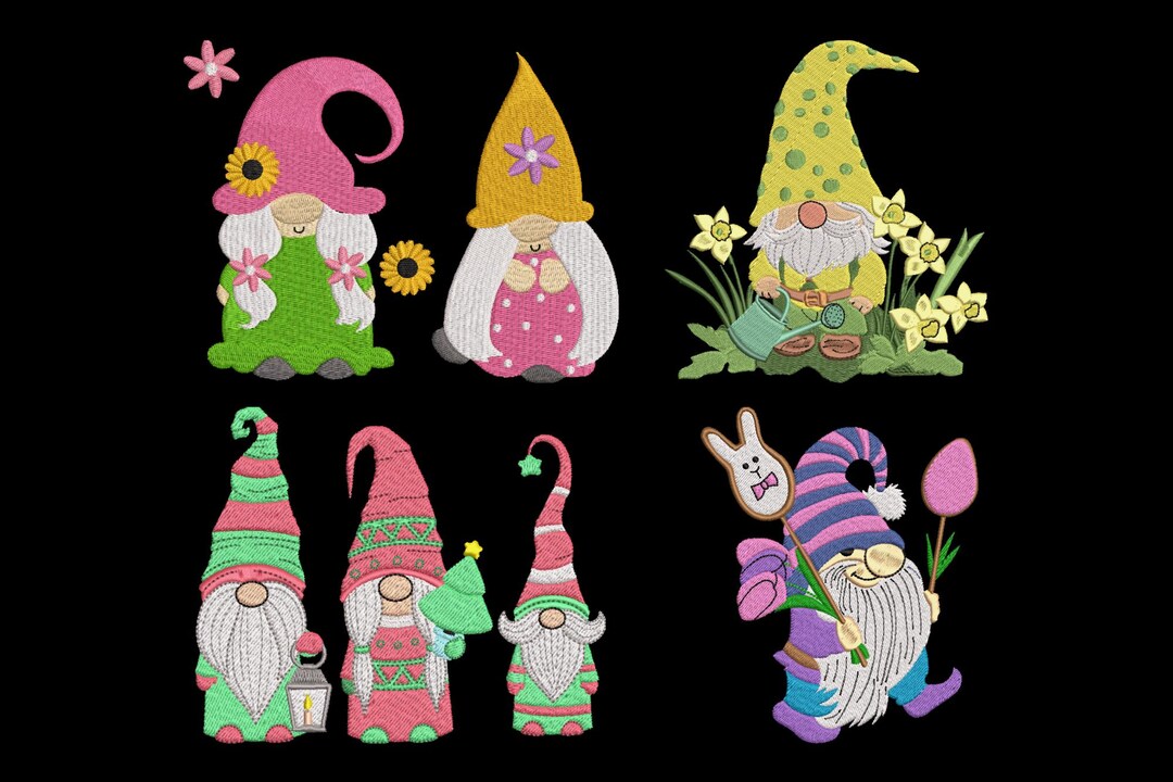 Gnome Embroidery Design Bundle: Whimsical Machine Embroidery (digital ...