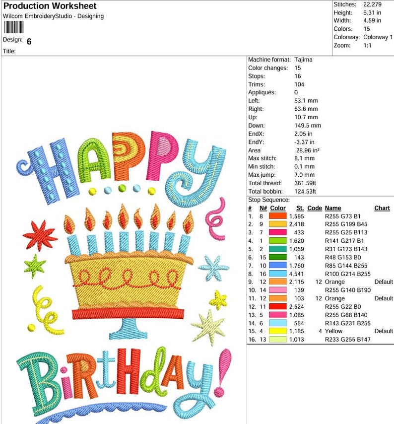 Happy Birthday Machine Embroidery Design: Cake & Candles (digital ...
