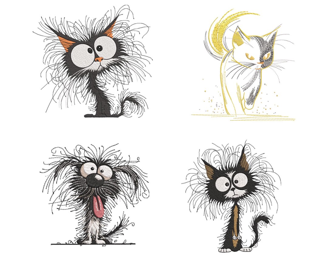 Crazy Cat Embroidery Design: Funny Cats and Dog Machine Embroidery ...
